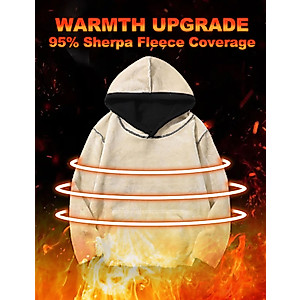Flygo Men's Casual Fleece Sherpa Lined Hoodie Winter Warm Pullover Hooded Sweatshirt(Grey-XXL)