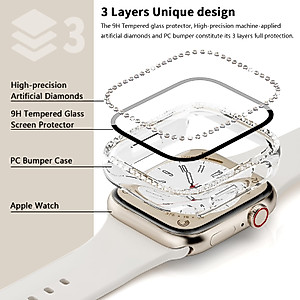 Rc-Z 3-Pack Bling Case for Apple Watch 42mm Series 3 2 1 Screen Protector, Women Glitter Diamond Rhinestone Bumper Face Cover for iWatch Accessories 42 mm