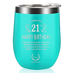 SUNNYPLUS 21st Birthday Gifts for Women Wine glass-21 Funny Gift Idea for Her Best Cups for Wife 21 Year Old Happy Tumbler for Girlfriend,Coworkers 12oz