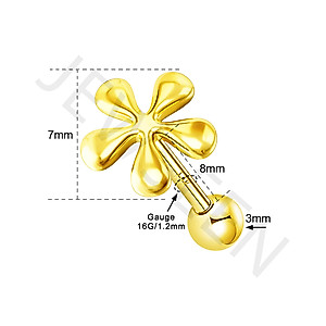 Jewseen 14K Solid Gold Cartilage Earring 16g Helix Earring Flower Cartilage Stud Tragus Piercing Jewelry for Women Conch Earring Stud Earrings Body Piercing Jewelry