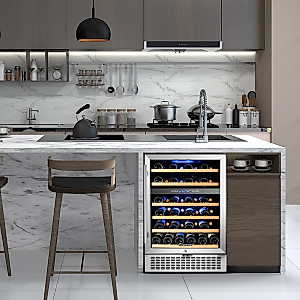 AAOBOSI 24 Inch Dual Zone Wine Cooler 46 Bottle with Upgraded Compressor Advanced Cooling System Quiet Operate, Freestanding and Built-in Wine Refrigerator