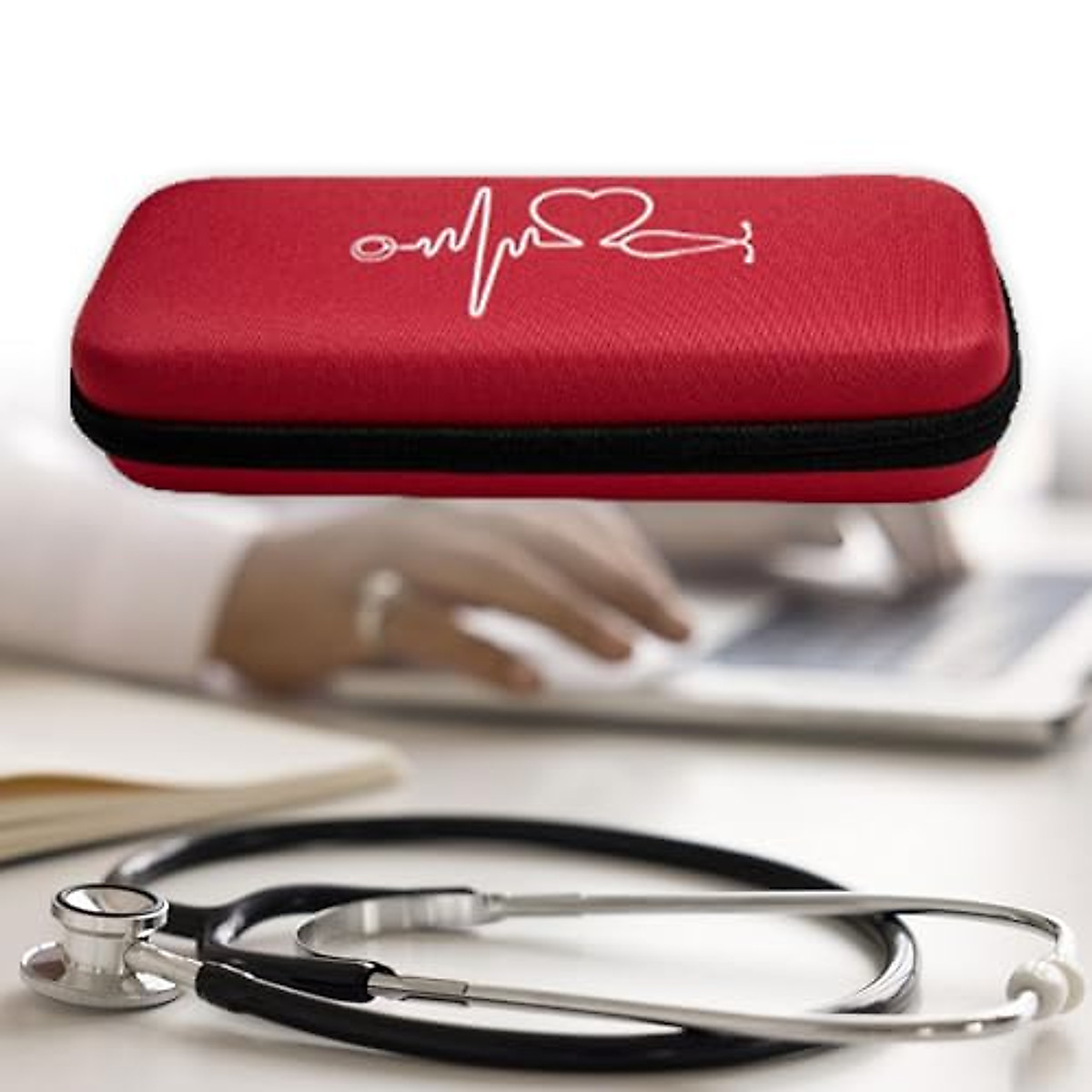 DimyFew Stethoscope Carrying Case, Stethoscope Carrying Bag Stethoscope Holder Travel Protective Carry Covers, Storage Box, Organizer, Red
