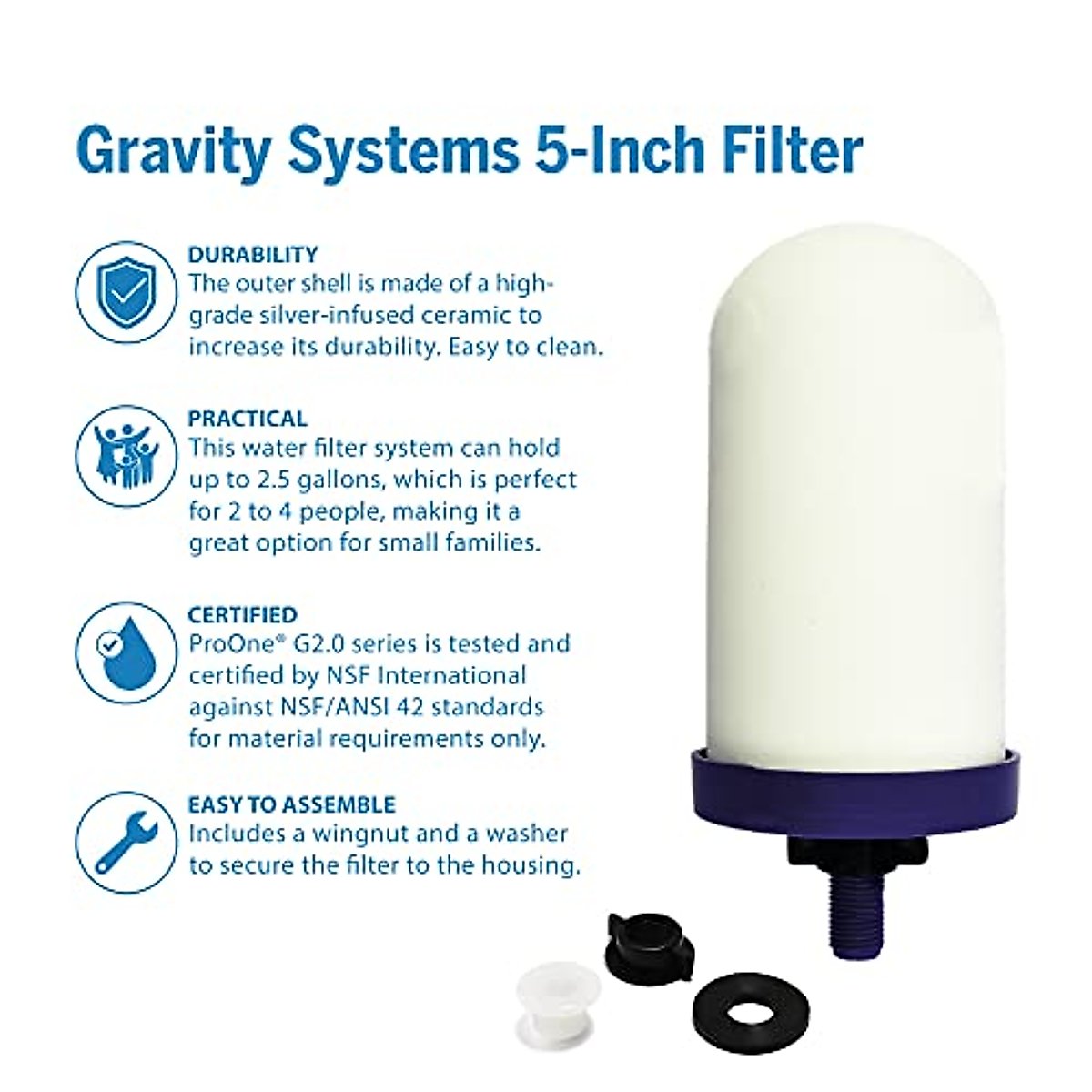 ProOne G2.0 5-Inch Gravity Water Replacement Filter, Traveler+ and Big II Replacement Water Filter for Countertop Gravity Water Filtration Systems, Independently Tested Proven to Reduce PFAS