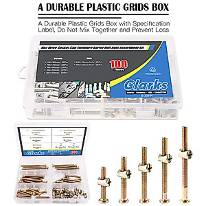 Glarks 100Pcs Zinc Plated M6 x 40/50/60/70/80mm Hex Socket Head Cap Screws Bolts Furniture Crib Bolts with Barrel Nuts Assortment Kit