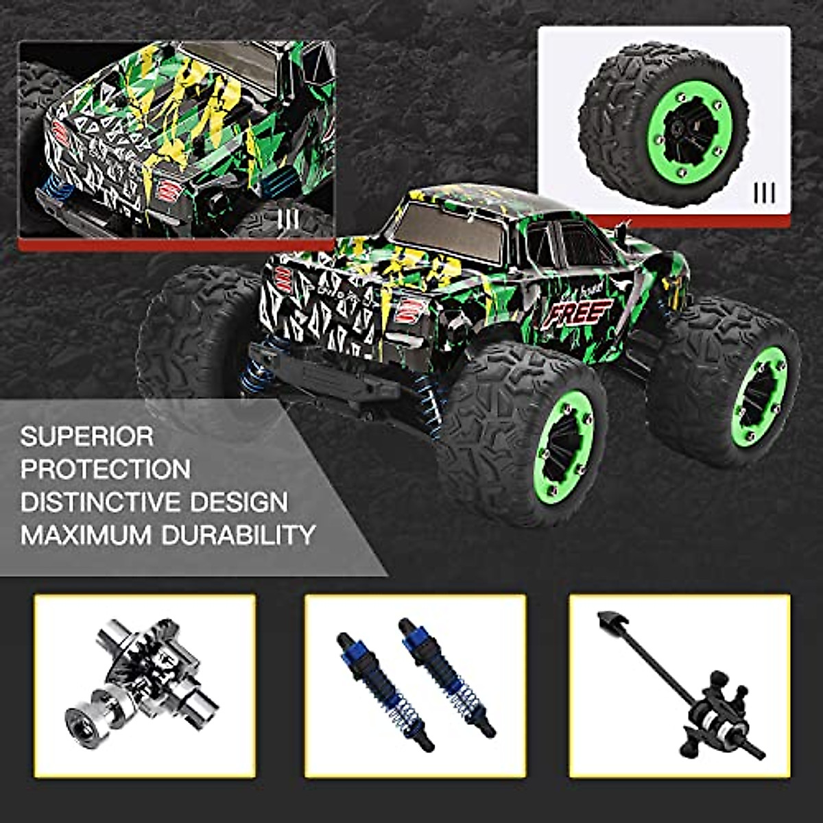 WIAORCHI 1:18 Scale 2.4Ghz All-Terrain RC Cars, 40KM/H High Speed 4WD Remote Control Car for Adults Kids, Waterproof Off -Road RC Monster Trucks with 2 Batteries for 40Min Play, RC Toys Gifts for Boys