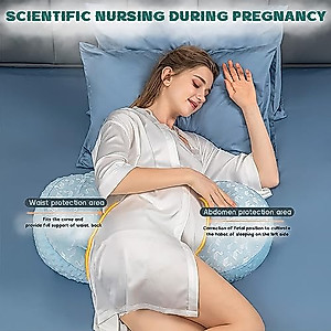 Busarilar Pregnancy Pillows Cooling for Sleeping, Maternity Pillow, Pregnancy Body Pillow Support for Back, Legs, Belly, HIPS of Pregnant Women, Detachable and Adjustable (Blue, Large)