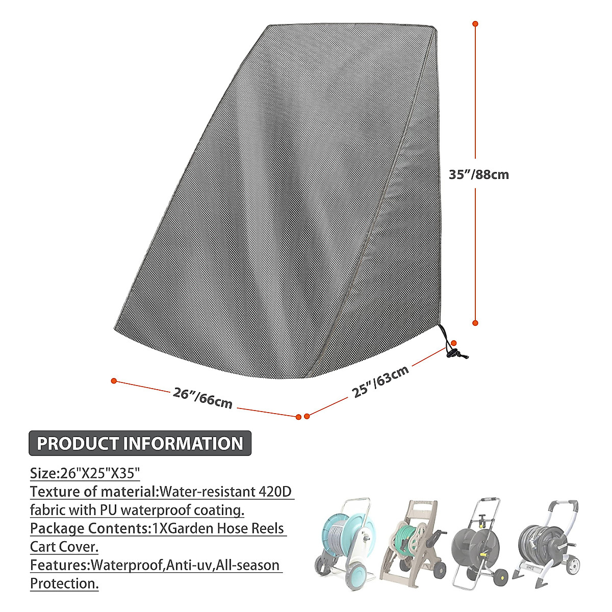 Aaaspark Veranda Patio Free Standing Portable Garden Hose Reel Cover,Protect Your Hose Reel and Prolong Its Life(25.9" x24.8" x 34.6")