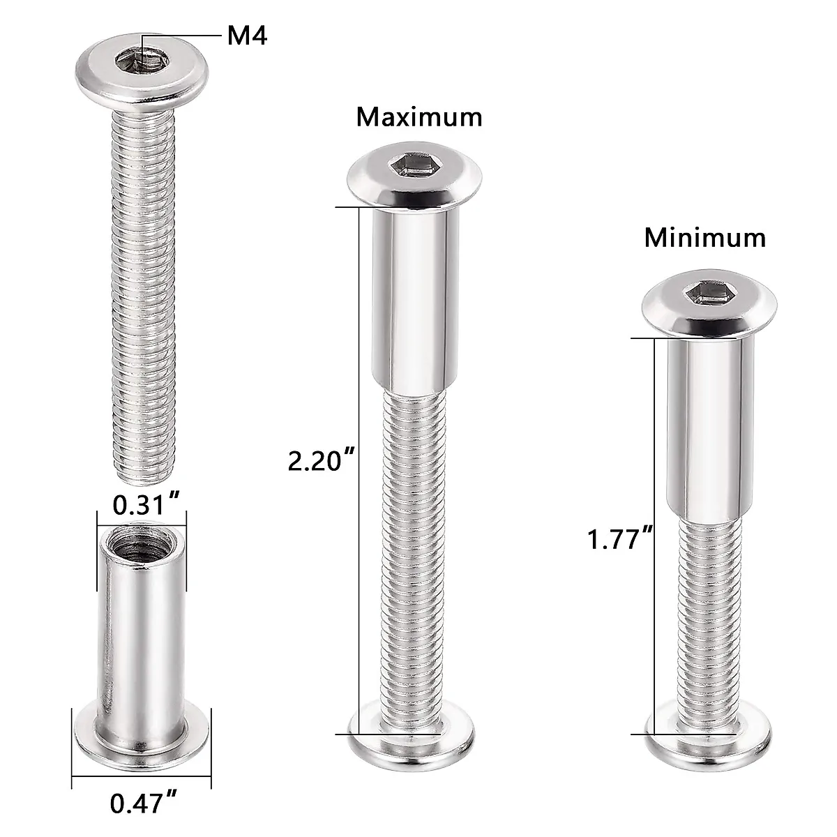PGMJ 40 Sets Silver Hex Metal Metric Bolts and Nuts Assortment - Thread Repair Kit M6, Cupboards Joint Connector Cap Bolts, Screw Post Fit for Furniture (M6x40mm-D)