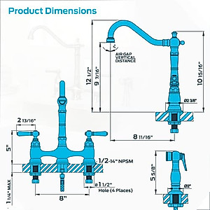 EZ-FLO Canterbury Bridge Kitchen Faucet with 2 Handles and Side Sprayer, 4 Hole Function, Brushed Nickel, 10652