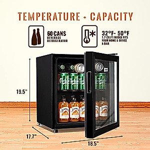 WANAI Beverage Refrigerator Cooler 60 Cans Mini Fridge Glass Door Mini Can Fridge 1.7 cu.ft Organizer for Beer Soda Wine Small Refrigerator with Blue LED for Home/Bar/Office/Dorm
