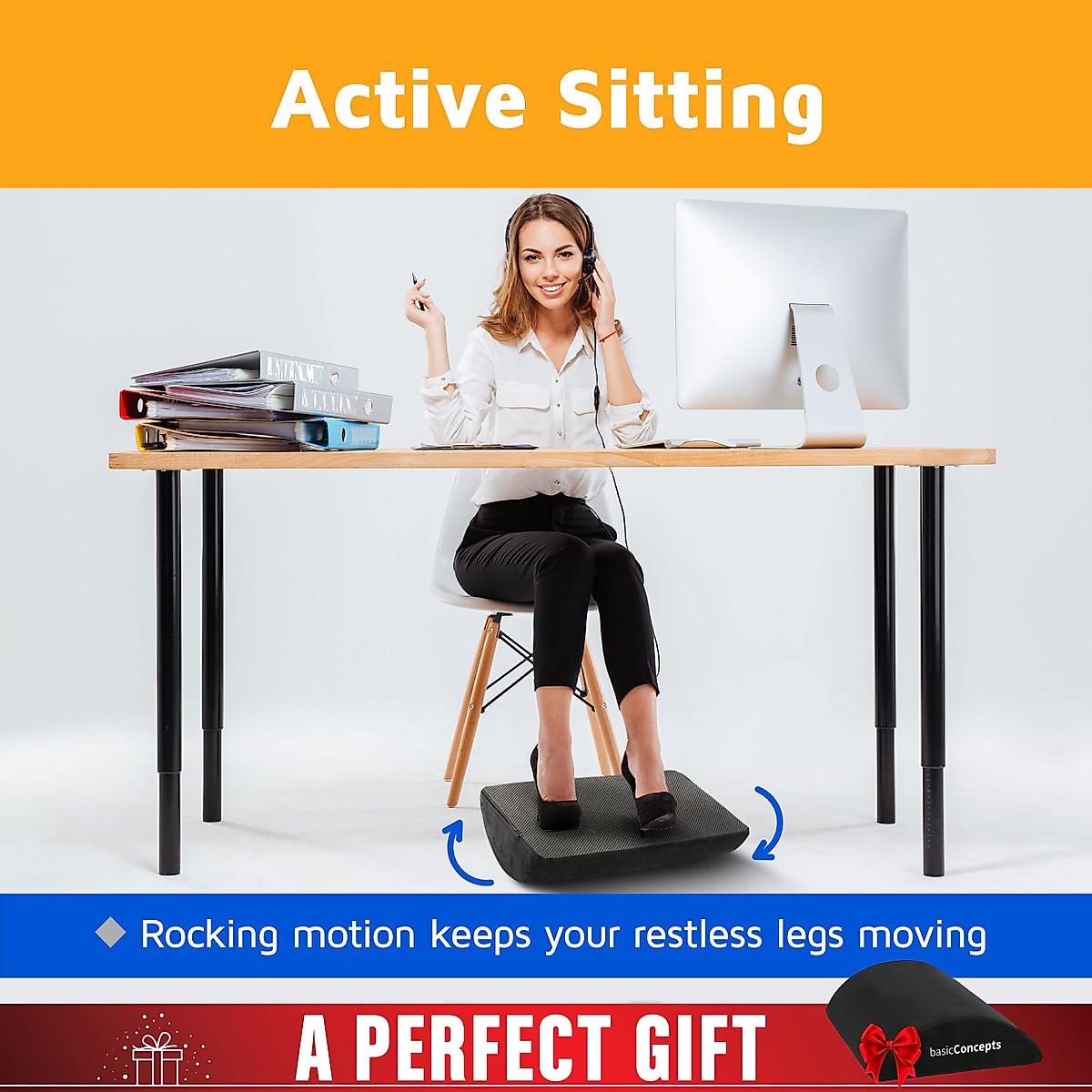 Foot Rest for Under Desk at Work (Soft but Firm), Ergonomic Office Desk Foot Rest 18" x 12", Under Desk Footrest with Washable Cover, Desk Foot Stool Work from Home Accessories