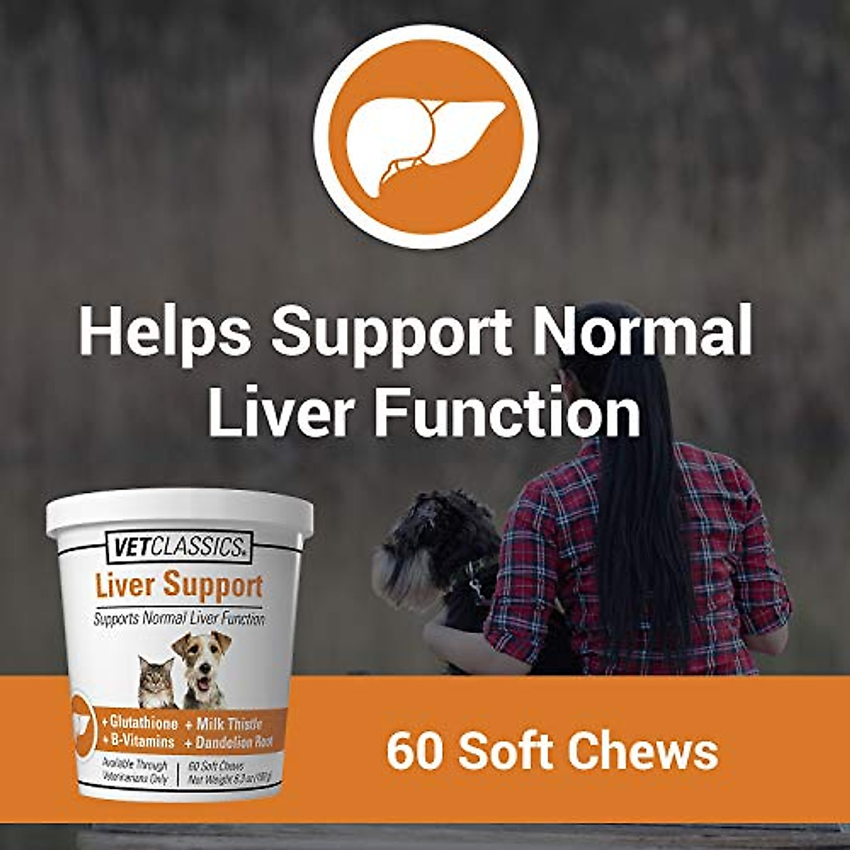 Vet Classics Liver Support Pet Health Supplement for Dogs, Cats – Liver Functions – B-Vitamins, Glutathione, Milk Thistle – Soft Tablets, Chews – 60 Soft Chews