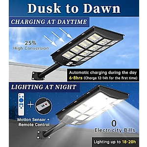 JAYNLT 6000W Solar Street Lights Outdoor, 600000LM 6500K Powerful Solar Parking Lot Lights Commercial, Duks to Dawn Solar Flood Lights Outdoor with Motion Sensor for Yards, Driveways