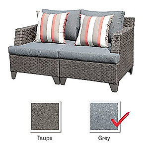 SUNSITT Outdoor Wicker Loveseat Patio Furniture with Grey Cushions, Sofa Cover & 2 Throw Pillows Included, Grey Brown PE Wicker