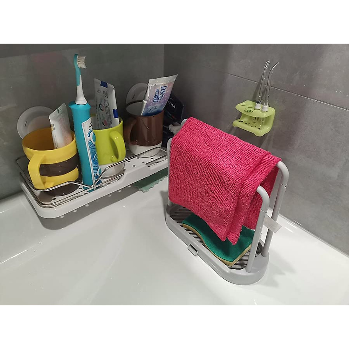 Kitchen Dish Sponge Holder for Kitchen Sink Organizer Organization, Kitchen Sink Sponge Caddy Accessories Holder, Kitchen Sink Sponge Soap Tray for Dish Cloth, Rag, Brush, Scrubber