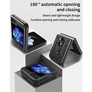 CCSmall for Samsung Galaxy Z Flip5 Case for Men, Military Grade Drop Protective Phone Cover Case with Ring Kickstand for Samsung Galaxy Z Flip 5 SJ Black