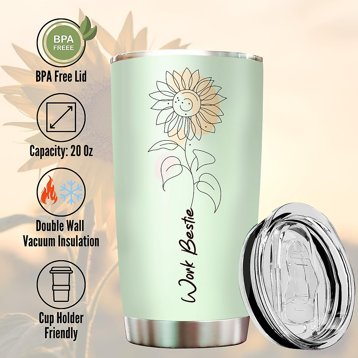 Work Besties Gifts For Women Funny Mugs For Coworkers Work Bestie Cup - Teacher Bestie Gifts Best Gifts For Coworkers Women Funny Tumblers For Coworkers Sunflower Tumbler (Definition Tumbler 20oz)