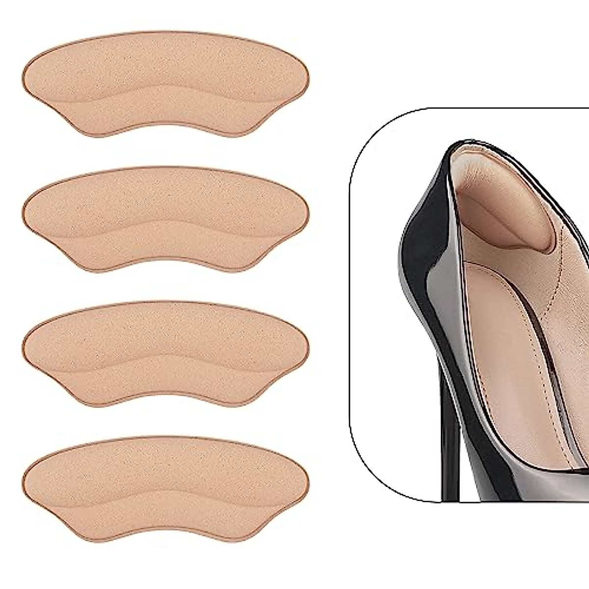 Heel Pads for Shoes That are Too Big - 4 Pairs Foamed Cotton Heel Cushions for Pain Relief & Tighter Fit - Heel Grips for Men Women's Shoes (Pale Apricot)