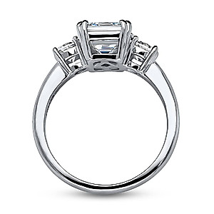 BERRICLE Sterling Silver 3-Stone Wedding Engagement Rings Emerald Cut Cubic Zirconia CZ Promise Ring for Women, Rhodium Plated Size 5.5