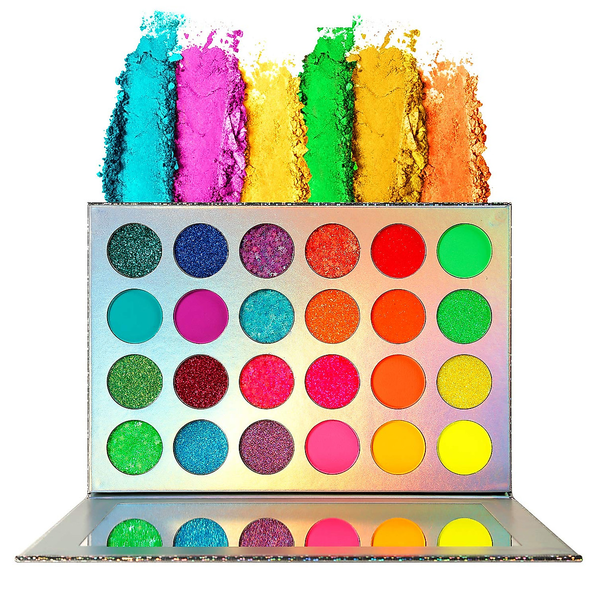 BEUSELF Neon Eyeshadow Palette, 24 Colors Highly Pigmented Fluorescent Makeup Pallet Glow in the Dark, UV Glow Blacklight Matte Glitter Rainbow Eye Shadows for Luminous Carnival Party Halloween Makeup