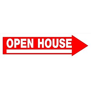 Hillman 842232 Open House Arrow Sign with Space for Fill In includes H-Wire Mounting Bracket, Red and White Corrugated Heavy Duty Plastic, 6x24 Inches 1-Sign