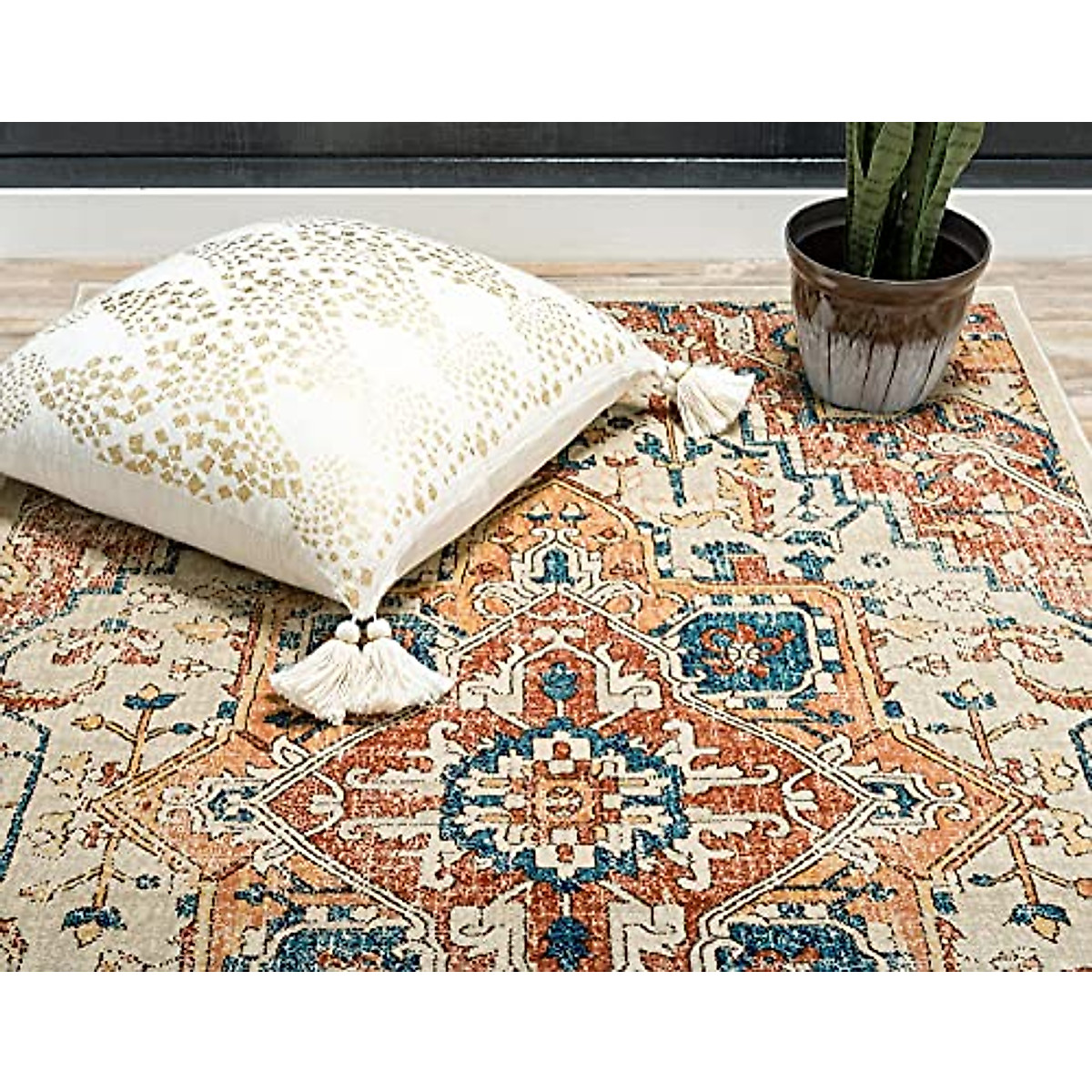 Unique Loom Oslo Collection Distressed Botanical Medallion Beige Area Rug (10' x 13')