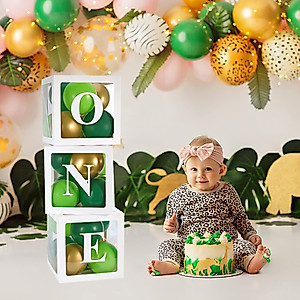 Baby 1st Birthday Decorations for Boy, ONE Balloon Boxes with Letters Includes Green and Golden Balloons, ONE Blocks Design for Boys 1 Year Old Birthday Backdrop Favor, First Birthday Cake Smash