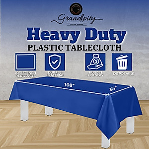 Grandipity Blue Plastic Table Cloth Disposable (6 Pk) 54in x 108in Plastic Tablecloths for Rectangle Tables - Premium Party Table Cloths Disposable for 6ft to 8ft Rectangle Tables