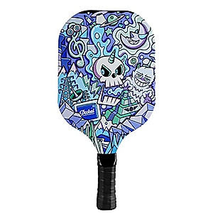 Pickleball Paddles Set of 4, Ornate Skull Pattern Pickleball Rackets with 4 Premium Wood Paddles & 4 Pickleballs & 2 Handle Grips Tape & 2 Pickleball Belts & Carry Bag for Beginners Men Women Adults