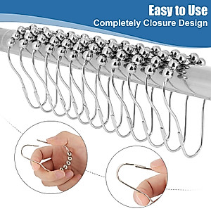 Shower Curtain Hooks Rings for Bathroom - 12 Pcs Stainless Steel (Silver Pear-Shape)