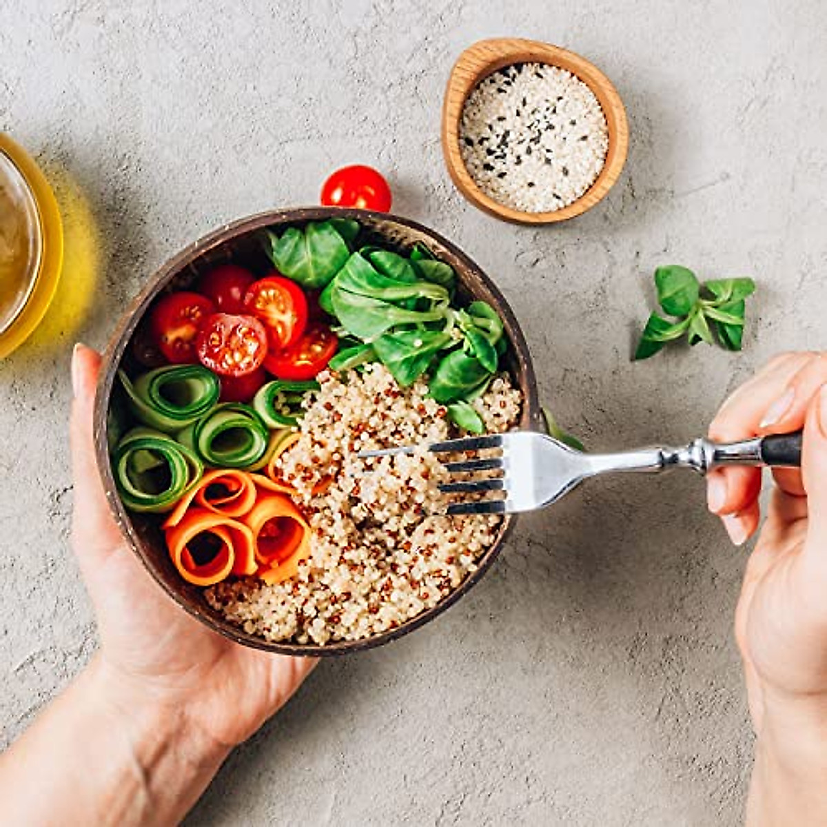 LABACRAFT Coconut Bowls and Wooden Spoon Set 2 Perfect for Smoothie Bowls 5.5 x 2.2 inches Vegan Coconut Made From Coconut Shells Polished With Coco Oil (Gift Set 2)