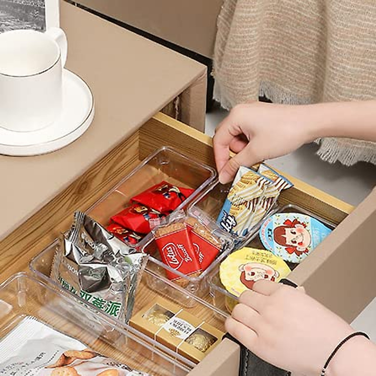 12 Piece Pantry Organization and Storage Bins - Seitop 2 Large Food Storage Organizer & 10 Pcs Clear Drawer Organizers, Removable Dividers Plastic Snack Organizer for Fridge Kitchen Cabinet