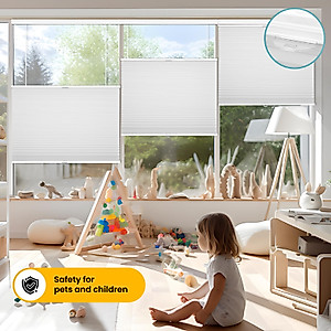 Grandekor Top Down Bottom Up Cellular Shades Cordless, Pull Down Honeycomb Blinds for Windows Room Darkening Blinds & Shades for Living Room Bedroom, Blackout, White, 32" Wx64 H