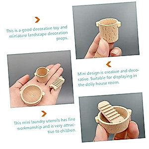 Dollhouse Washboard 1 Set Dollhouse Home Decoration Mini Miniature Dolls Miniature Bathroom Basin Mini House Furniture Dolly House Ornament Miniature Barrel Wooden Sink