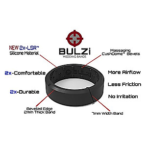BULZi Wedding Bands, Massaging Comfort Fit Premium Silicone Ring with Airflow, Beveled Edge Design, Men’s and Women’s Rings, Breathable Flexible Work Safety (Black Beveled Size 10)