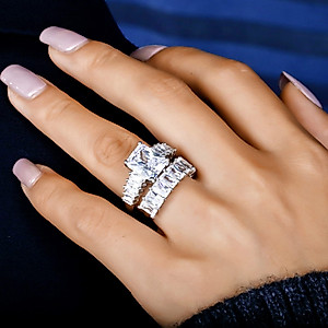 Jeulia 2 PC Wedding Ring Set 3.85 ct Radiant Cut Solitaire Engagement Ring for Women 925 Silver Ring Cubic Zirconia Diamond Eternity Bands Anniversary Promise Ring Bridal Set withJewelry Box (5)