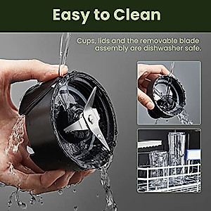 COMFEE' Compact Personal Blender, with Tritan BPA-Free 20 Oz and 10 Oz Travel Cups with Lids, for Shakes, Frozen Drinks, Smoothies, Food Prep, 300-Watt Base, Stainless Steel