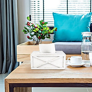 Karisky Rustic Rectangular Fir Wood Tissue Box Cover Holder with Slide-Out Bottom Panel, Farmhouse Paper Facial Dispenser for Bathroom, Bedroom, Night Stands, Office, 10 x 6 x 5 inch, White