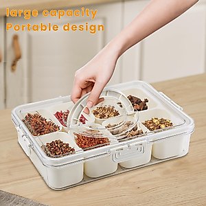 Uideyvi 2PCS Divided Serving box With Lid and Handle, Snack Containers With Dividers and Lids, Candy, Spices, Fruits (With 10 Fruit Forks), Snacks Storage Containers, Convenient to Carry Out.