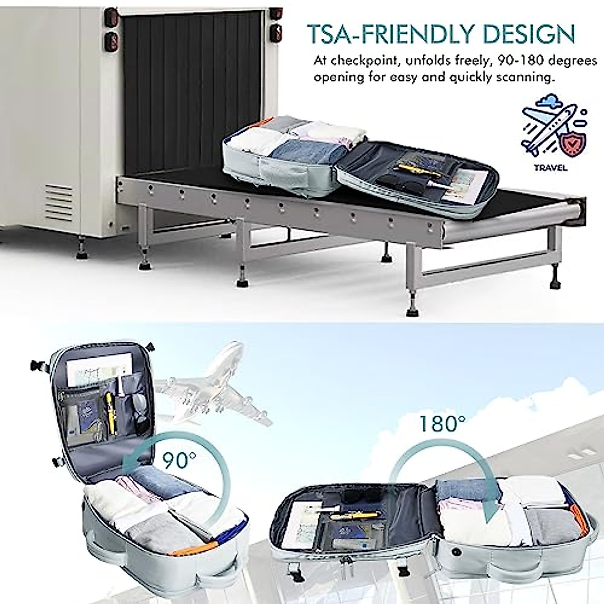 Beraliy Large Travel Backpack, Carry On Backpack, Women Airline Flight Approved luggage,17'' Laptop Backpack, 40L Outdoor Sports Business Hiking Overnight Backpack, Light-blue