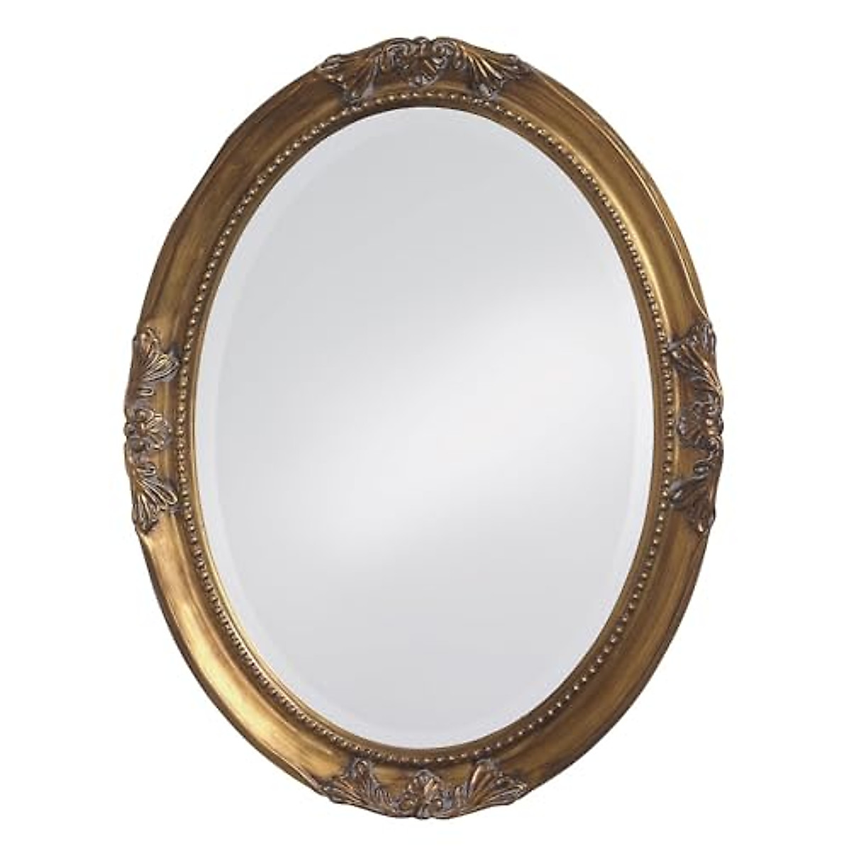Howard Elliott Queen Ann Oval Antique Gold Leaf Wall Mirror, Oval Bevelled Hanging Wood Framed Vanity Mirrors for Home Decor, Living Room, Bathroom, Bedroom, or Hallway, 25 x 33 Inch