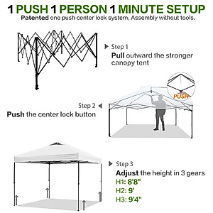 Tunbne 10'x10' Pop Up Canopy Tent with 1 Sidewall and 6 Pockets, One Push Setup, Instant Shade Tent with Vented Roof for Beach Patio Outdoor, Case, 8 Stakes, 4 Ropes, 4 Sandbags (White)