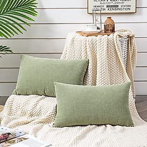 Lumbar Support Pillow Decorative Rectangle Throw Pillow Covers 12"x20" Inch Set of 2,Super soft Chenille Fall Pillowcase for Living Room Bedroom Sofa Couch Cushion Cover Green 30x50cm (No Insert)