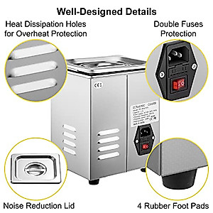 VEVOR Ultrasonic Cleaner 2L Digital Ultrasonic Parts Cleaner with Timer 40kHz Professional 304 Stainless Steel Ultrasonic Cleaner 110V for Jewelry Watch Glasses Diamond Eyeglass Small Parts Cleaning