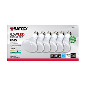 Satco S11472 LED BR30 Reflector Lamps, 65W Replacement, White, 8.5 Watts, 6 Pack