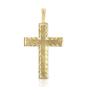 Ioka 14K Yellow Gold SMALL Religious THIN Cross Pendant For Necklace or Chain
