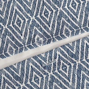 French Connection Full/Queen Hanwell Clipped Jacquard Duvet Cover Set - White Geometric 3-Piece Machine Washable Reversible Blue Bedding Duvet Cover and Sham Set