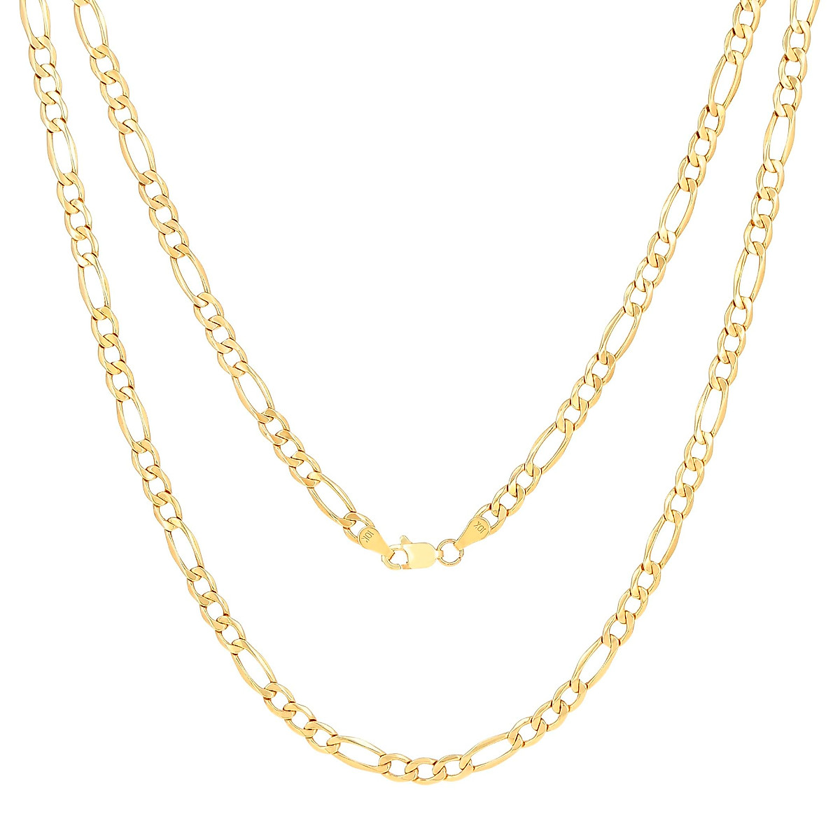Nuragold 10k Yellow Gold 4.5mm Figaro Chain Link Pendant Necklace, Mens Womens Jewelry 16" 18" 20" 22" 24" 26" 28" 30"