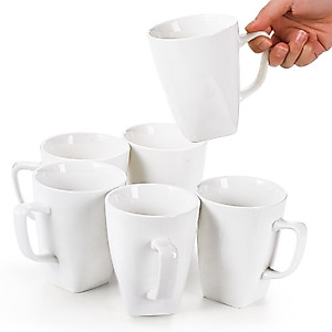 AVLA Set of 6 Porcelain Coffee Mugs, 12 Ounce Large Mugs Sets Ceramic Cup with Handle for Coffee, Tea, Cocoa or Chocolate, White