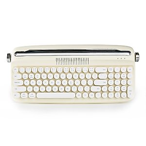 YUNZII Upgraded Wireless Typewriter Keyboard,with Retro Integrated Stand,USB-C/Bluetooth,Cute Round Keycaps, USB-C/Bluetooth Connection for Table, Phone, PC and Win/Mac/Android (B309, Ivory Butter)